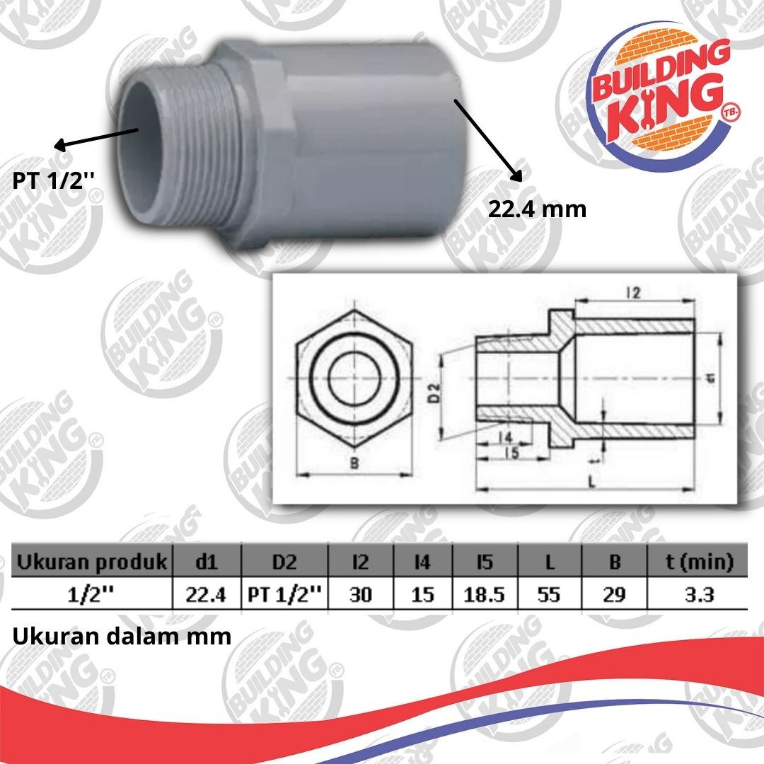 Fitting PVC Rucika Sok Drat Luar AW SDL 1/2'' INCH Valve Socket Sock ...