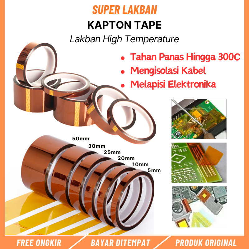 Isolasi Selotip Tahan Panas 300C Kapton Tape Kabel Listrik Lakban ...