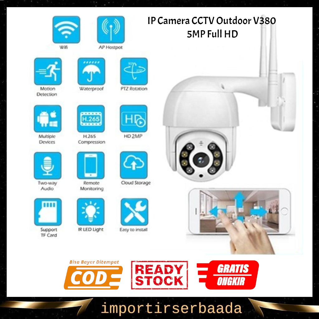IMP- IP Camera CCTV Outdoor V380 Kamera CCTV Wireless 5MP Full HD 1080p ...