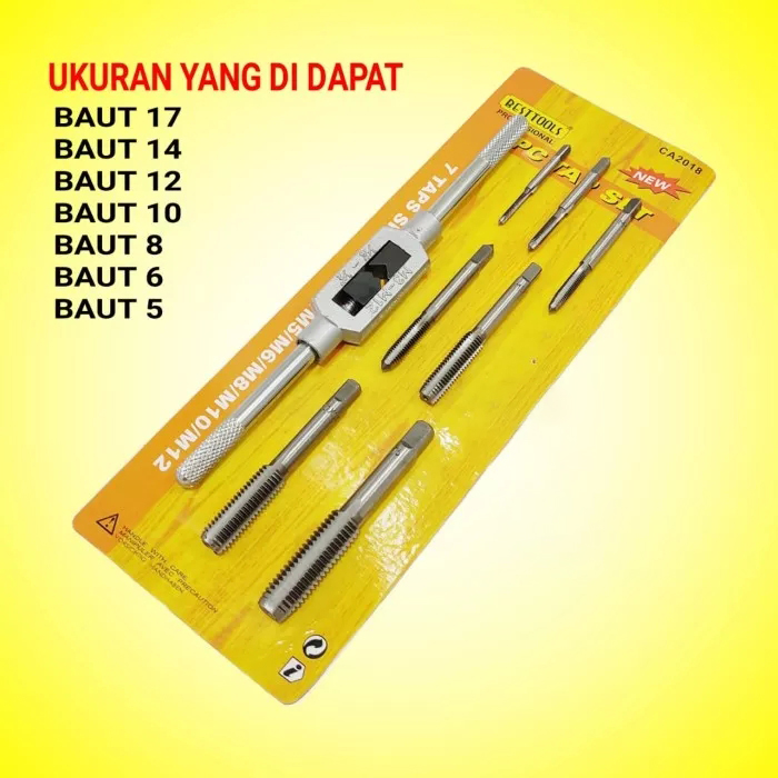 Hand tap / hand tab set 8pcs m3-m12 gagang Alat Die Set Tapping Drat ...