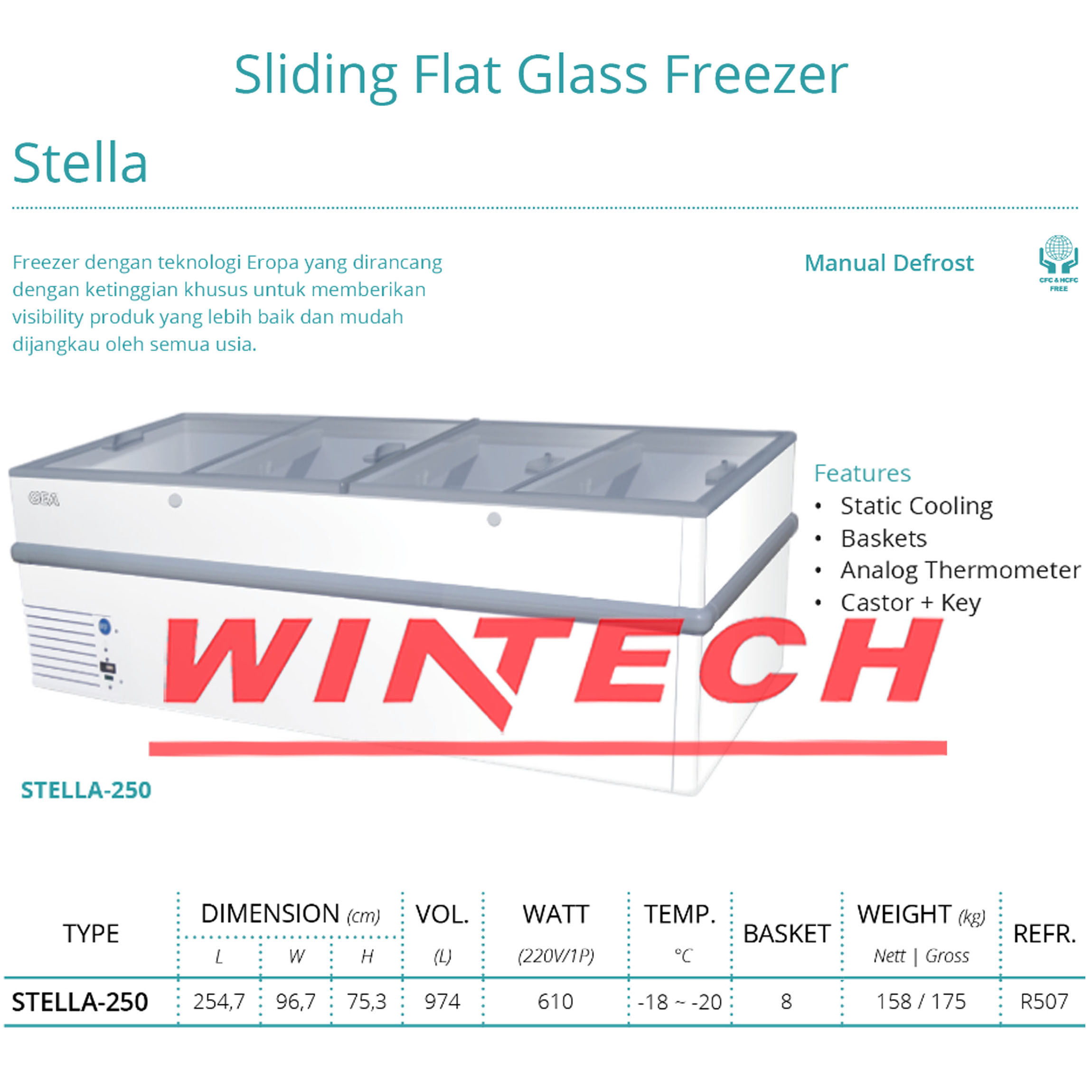 STELLA-250 SLIDING FLAT GLASS FREEZER / FREEZER KACA DATAR (974 LITER ...