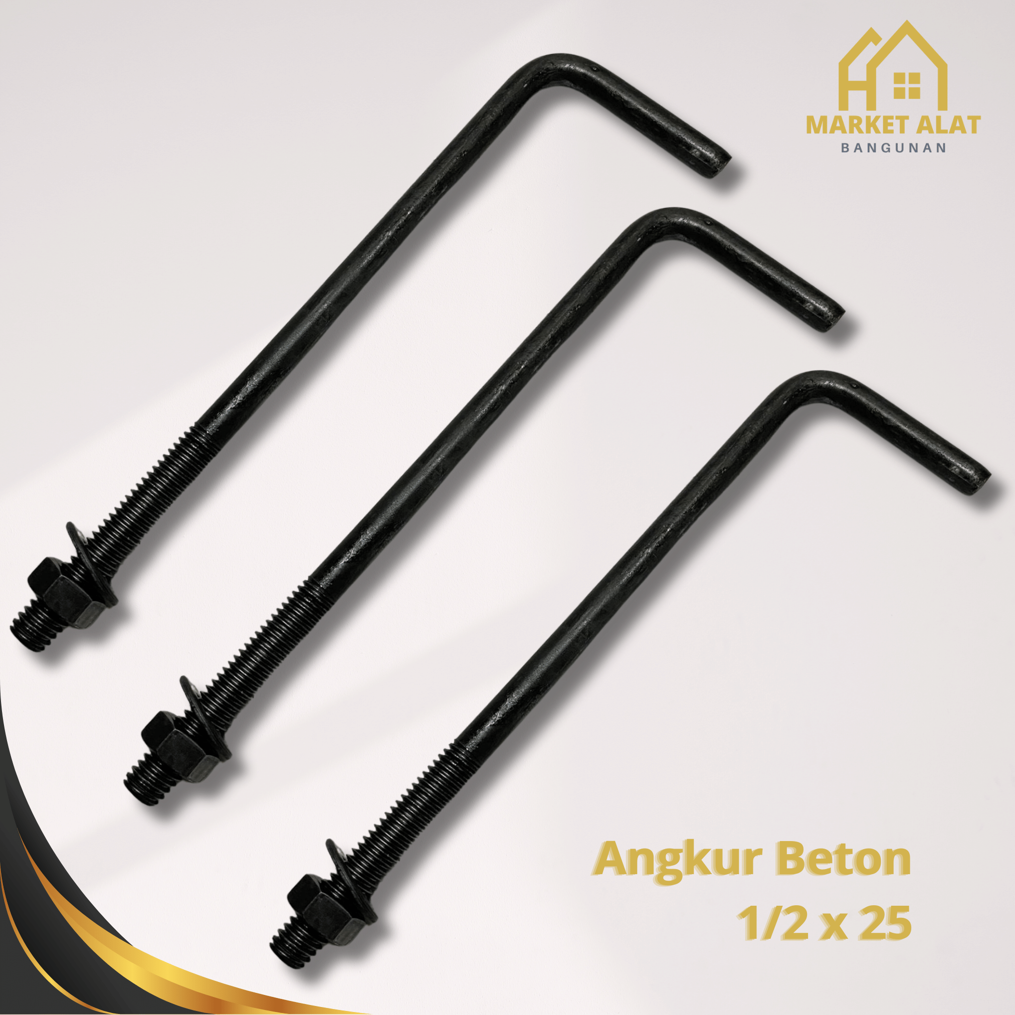 Baut Angkur L Hitam 1/2" x 25 cm (12 mm x 25 cm) + Mur + Ring / Baut ...