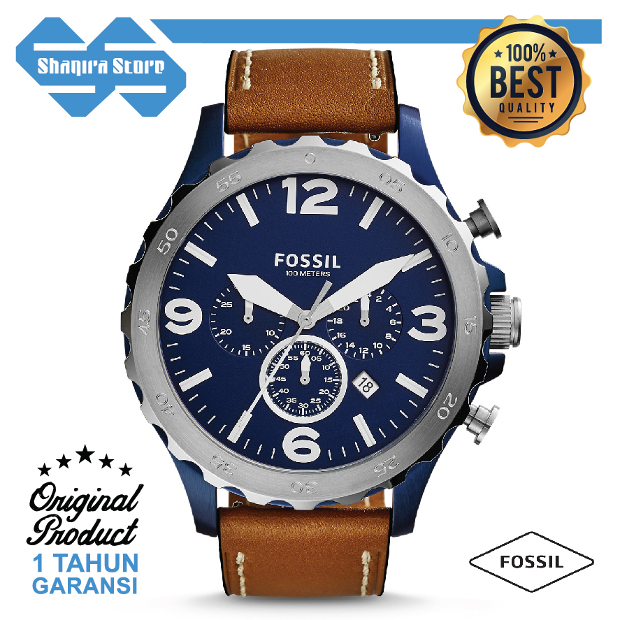 FOSSIL JR1504 FOSSIL NATE CRONOGRAPH TALI KULIT COKLAT BLUE DIAL JAM ...