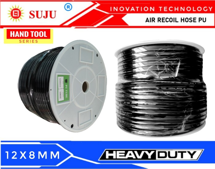Selang Angin Kompressor PU 12x8mm recoil air hose Roll SUJU 100 Meter ...