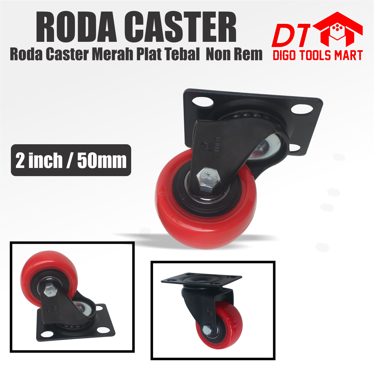 Roda Caster Merah Plat Tebal Hidup 2 Inci non Rem Roda Nylon Merah ...