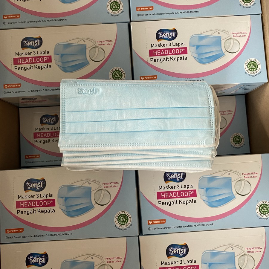 Sensi Masker 3ply Headloop Hijab / Masker Medis 3 Ply 1 BOX 40 Pcs Mask ...