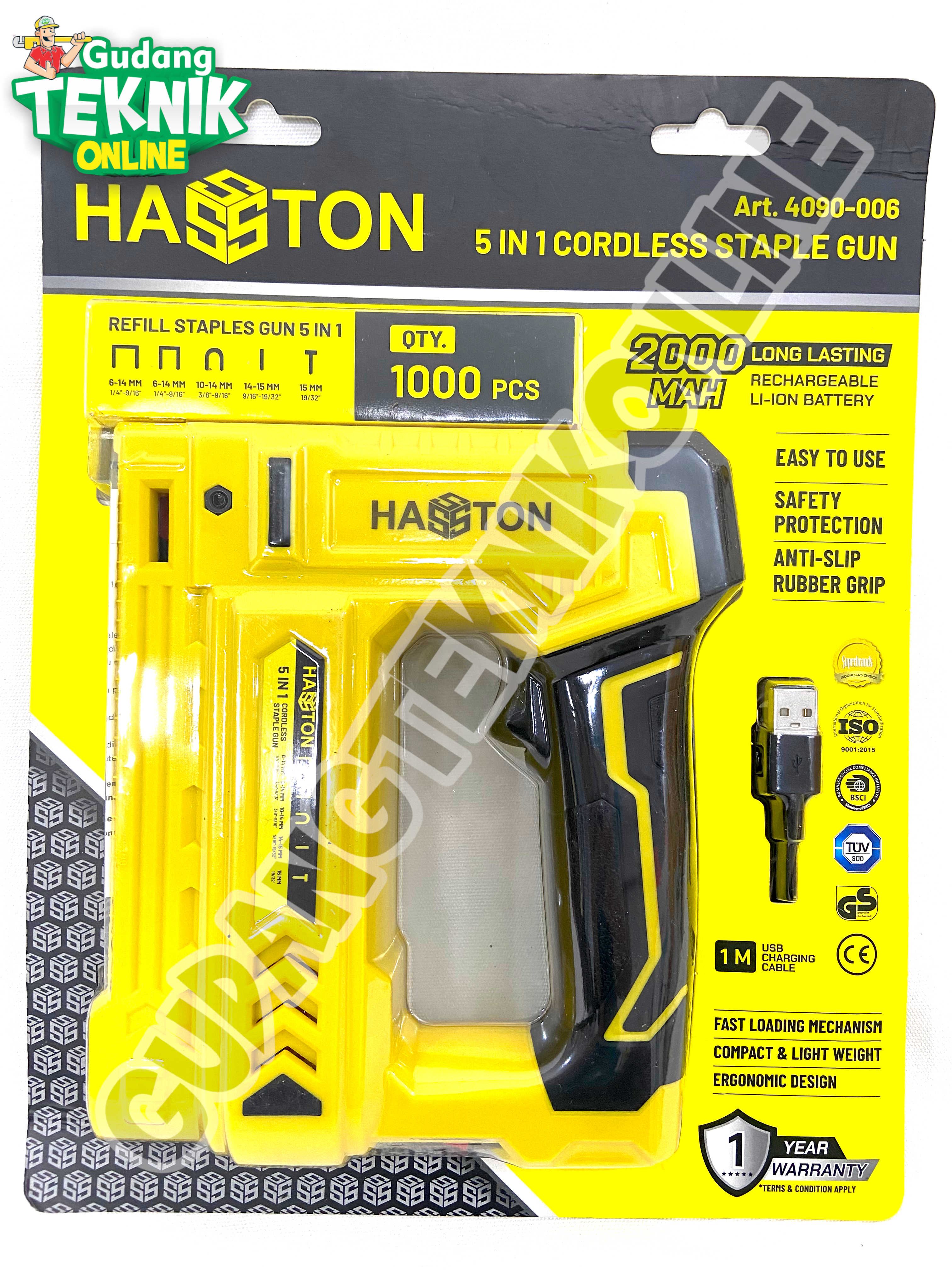 Staples Gun CORDLESS 5in1 5 Fungsi HASSTON 4090-006 / Alat Stapler ...