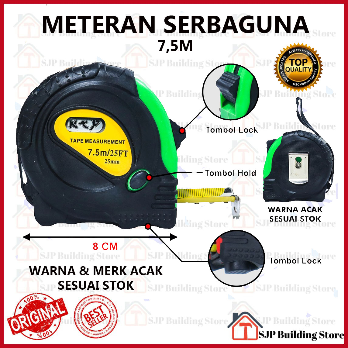 Meteran Karet Tukang Measuring Tape - High Quality 3M 5M 7,5M 10M / Meteran 5M Tukang Bangunan ...