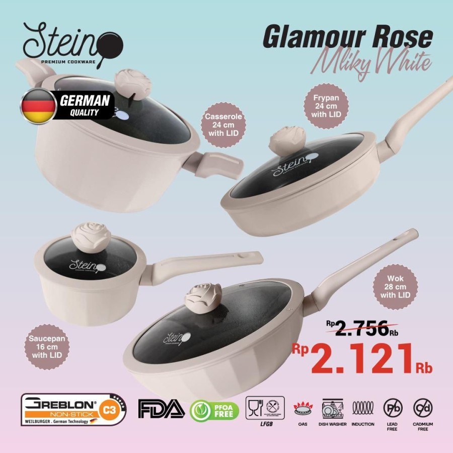 Stein Cookware GLAMOUR ROSE Series 4 in 1 complete set | Lazada Indonesia