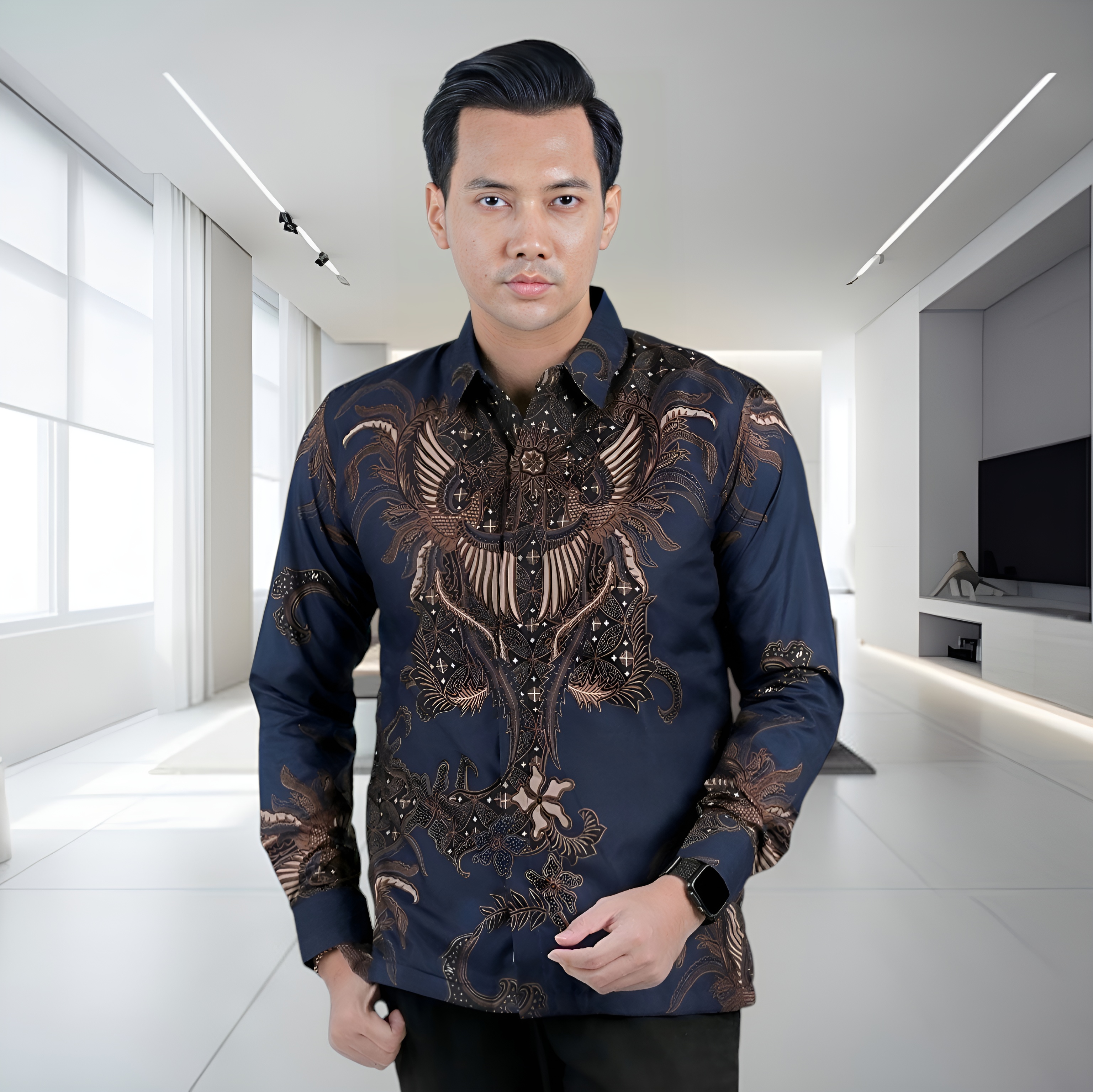 Baju Batik Cowok Terbaru 2024 Biru Navy Reguler | Lazada Indonesia