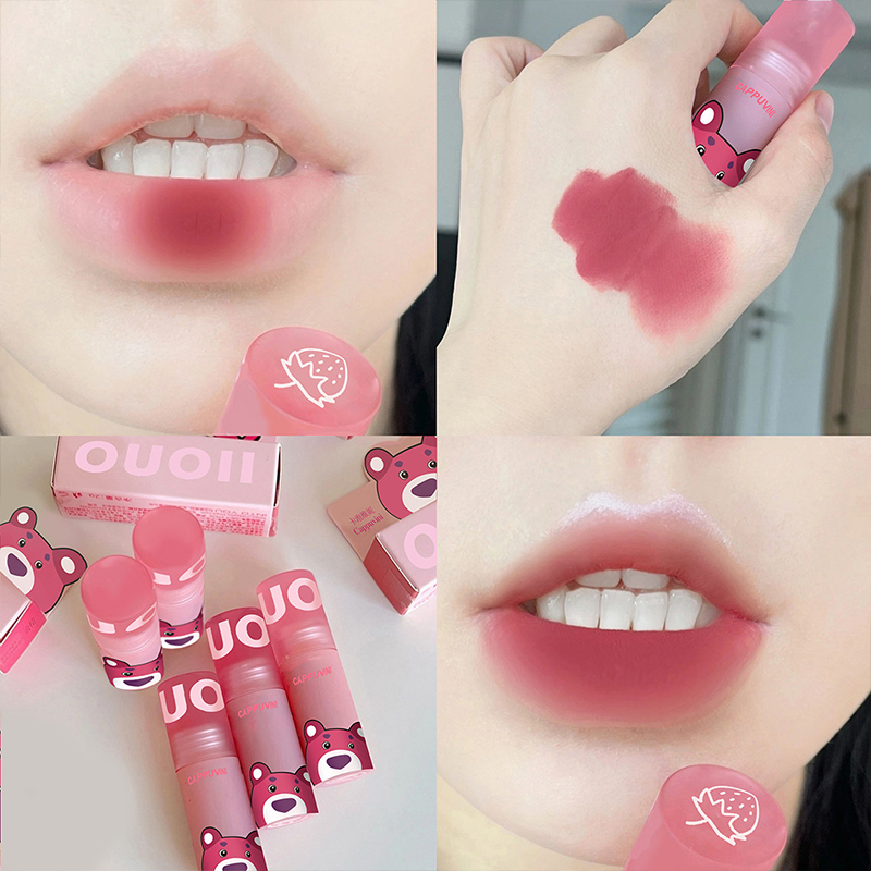[COD]Bear Pattern Lip Mud Matte Texture Lip Gloss Low Saturation Velvet ...