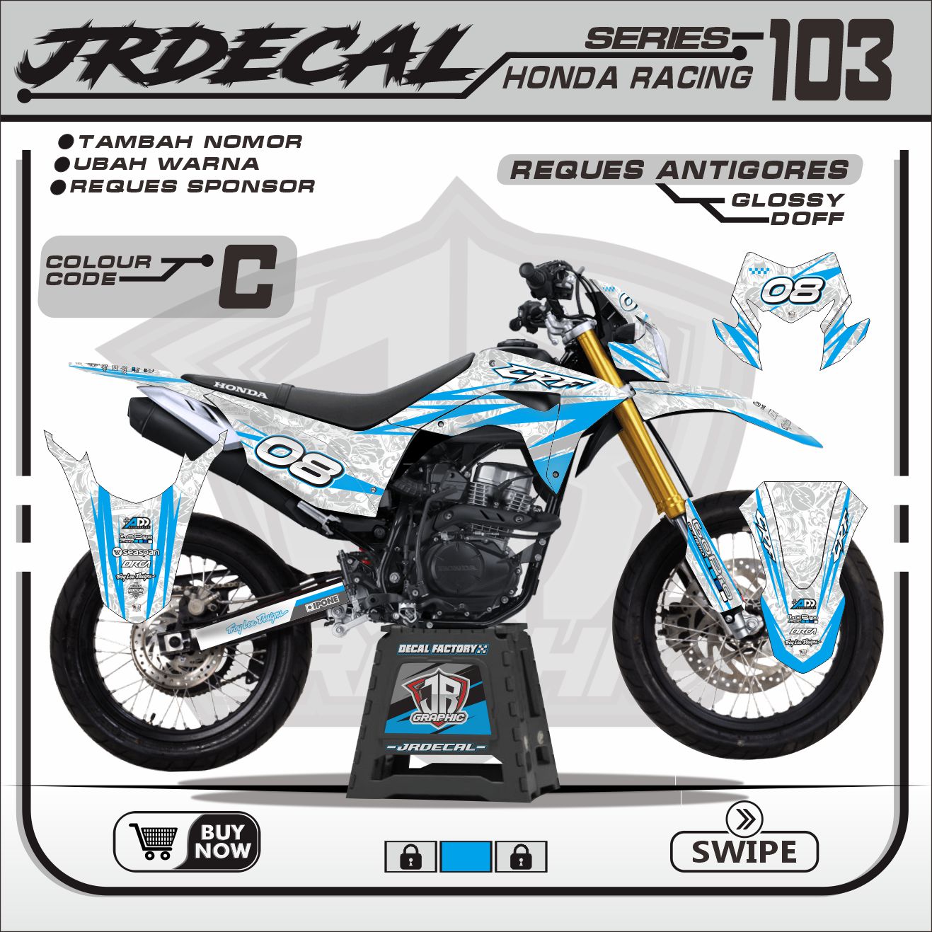 (BISA COD) DECAL CRF 150 L FULL BODY PUTIH - DEKAL STIKER CRF PUTIH ...