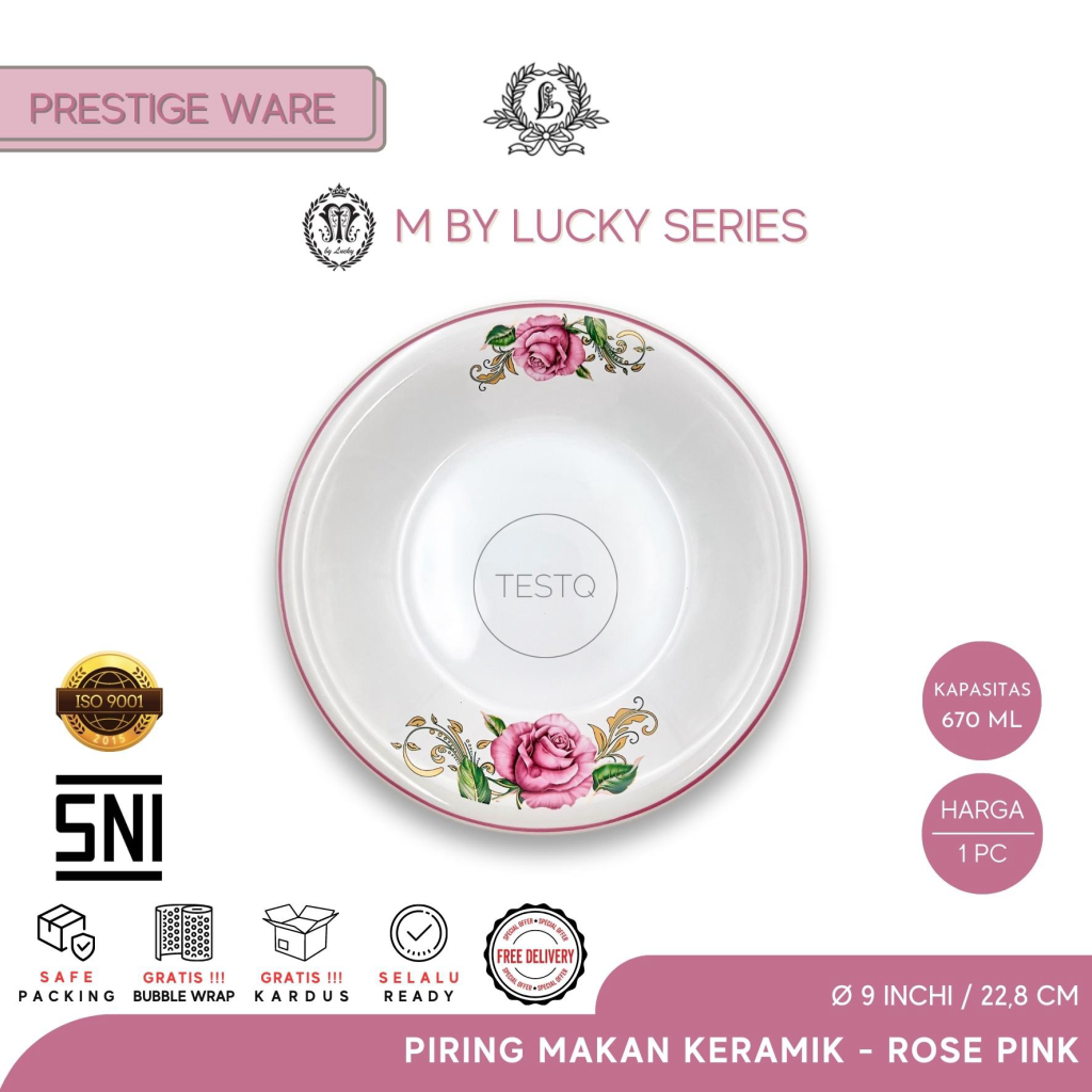 Piring Keramik Merk Lucky Prestige M By Lucky Series Motif Rose Pink 9 Inchi / 22,8 cm / 670 ml ...