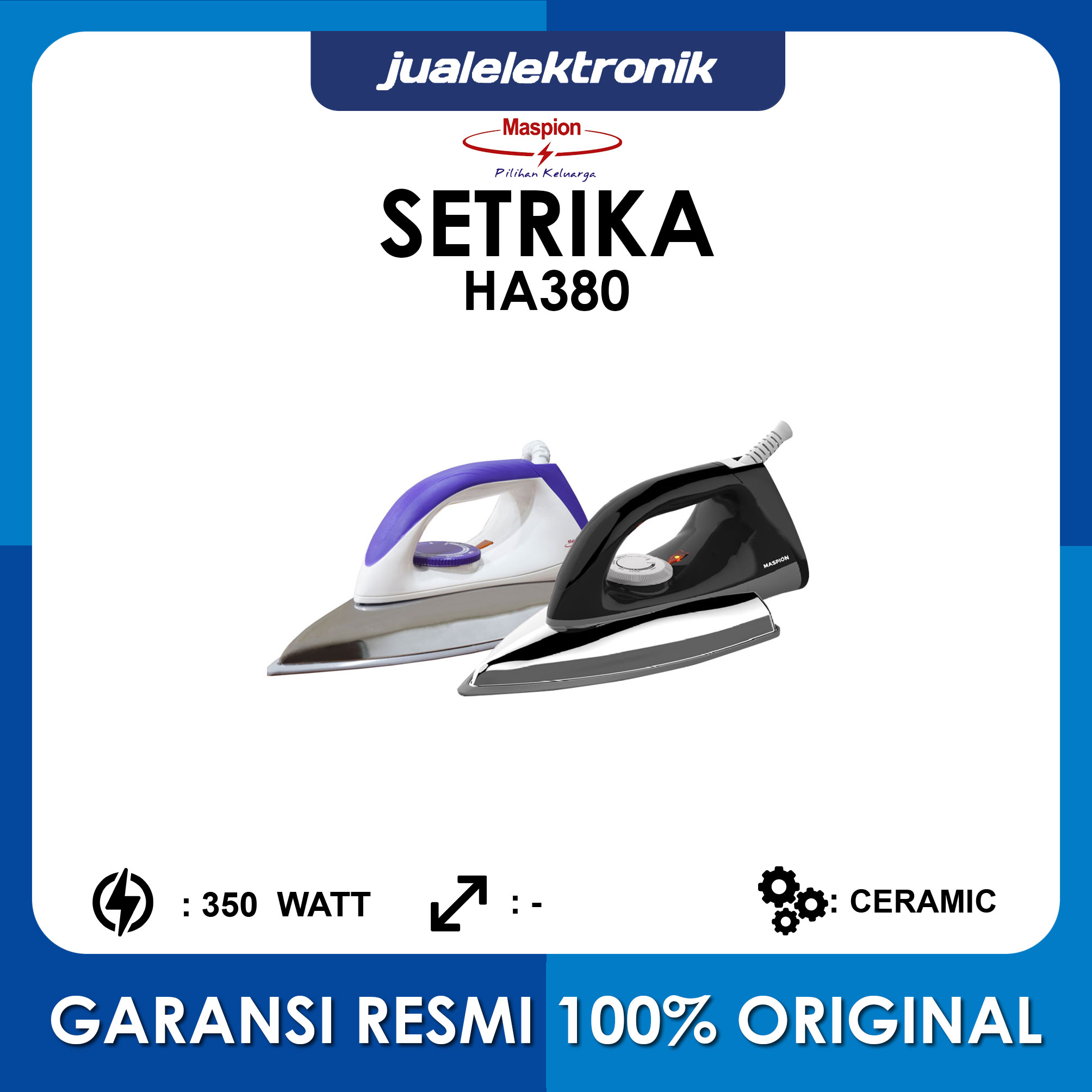 Maspion Setrika 350 Watt - HA380 Warna random sesuai dengan yang ...