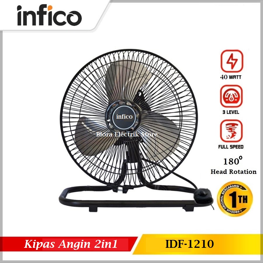 Kipas Angin Infico 12 inch 2in1 IDF-1210 Fan 2 Fungsi Dinding & Duduk 3 ...