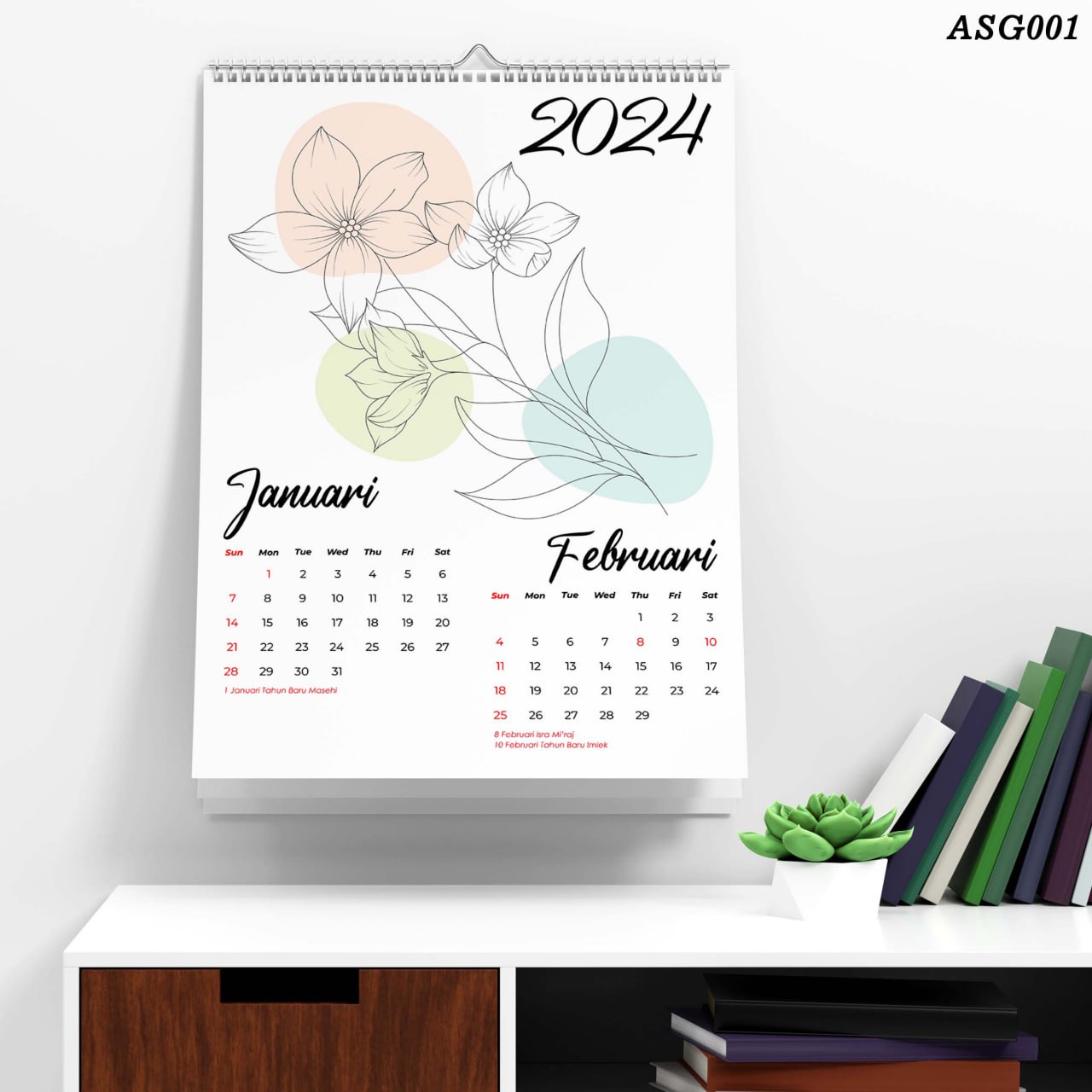 kalender dinding 2024 aesthetic kalender spiral tengah calender dinding ...