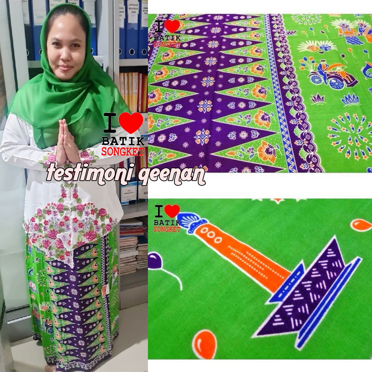 SARUNG ONDEL BETAWI MOTIF 2 WARNA HIJAU TUMPAL PUCUK REBUNG BAHAN KAIN ...