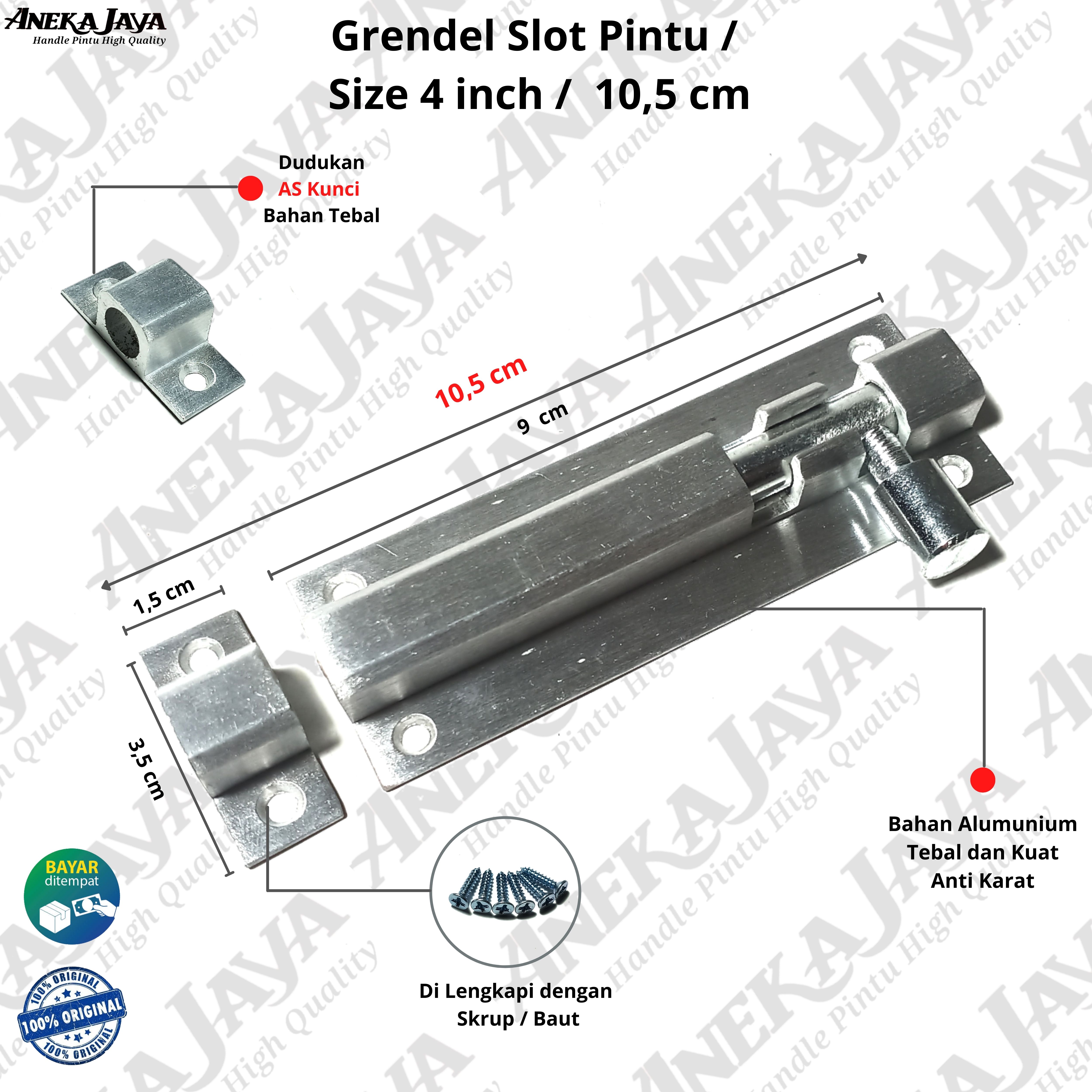 Grendel Slot Pintu Jendela 4 Inch l 10,5 cm l Selot alumunium aloy awet ...