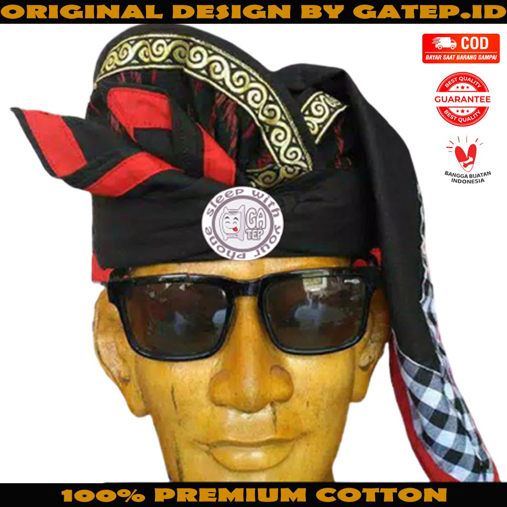 Udeng Pecalang Bali Hitam Polos Setengah Jadi Tepi Songket Lis Keong ...