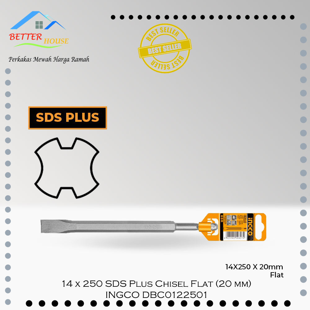 Mata Bor Pahat Bobok Beton 14 x 250 SDS Plus Chisel Flat (20 mm) INGCO ...
