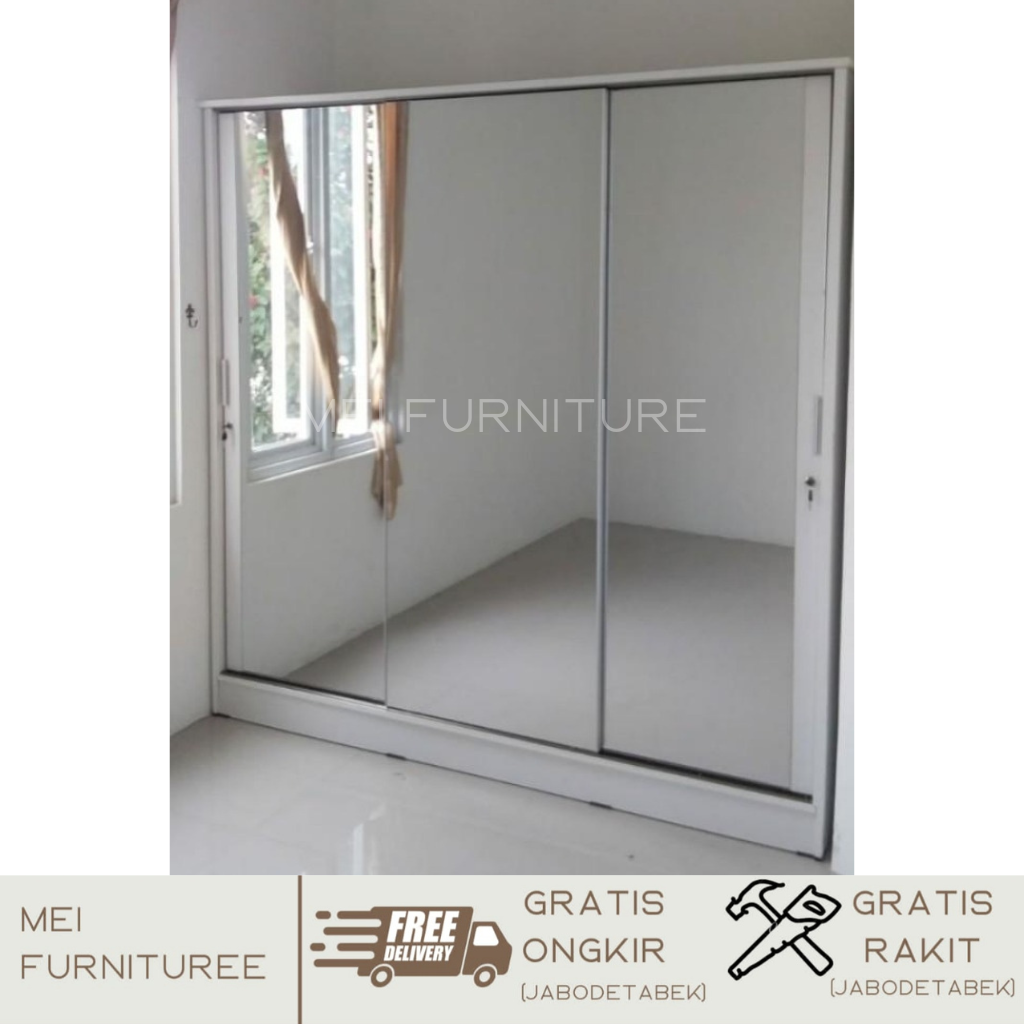 Lemari pakaian sliding door 3 pintu full cermin kaca model mewah modern ...