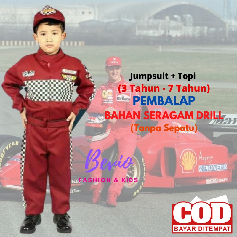 Kostum Profesi Anak Pembalap Mobil F1 Driver Baju Seragam Karnaval PAUD ...