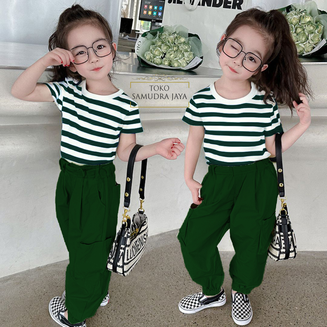 SETELAN SWEATER STRIPE CROP ANAK PEREMPUAN USIA 1-6 TAHUN OOTD KEKINIAN ...