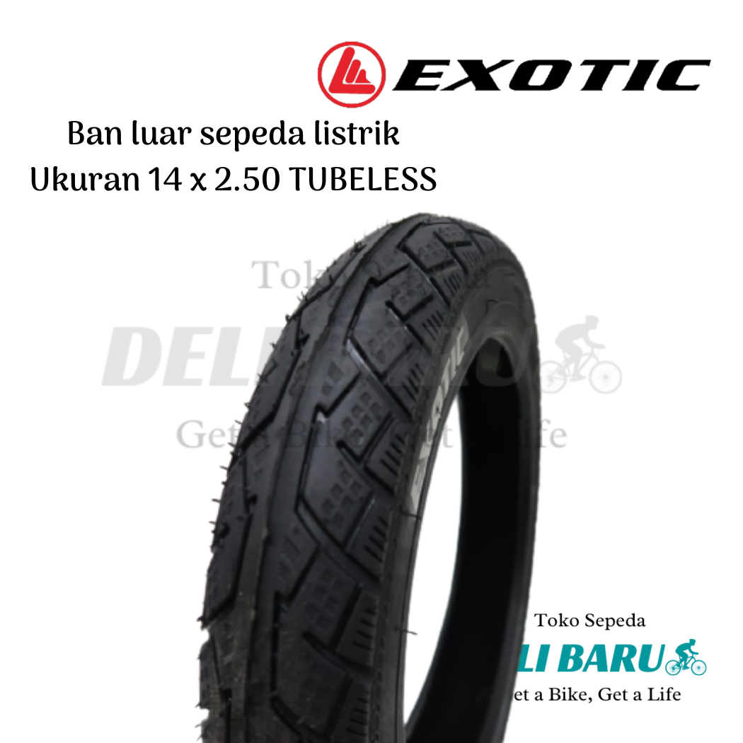 Exotic Ban luar 14 x 2.50 tubeless sepeda listrik tanpa ban dalam tube ...
