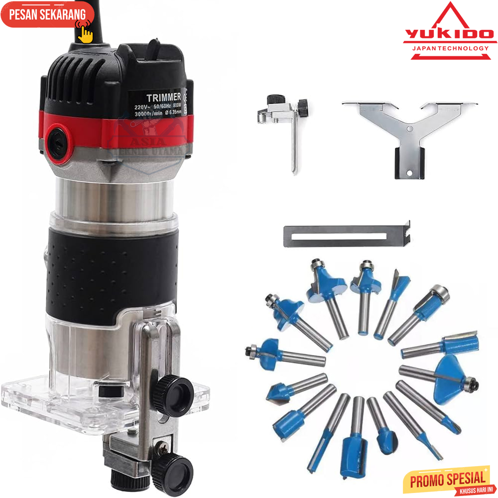 PAKET MESIN ROUTER / PROPIL KAYU YUKIDO + MATA ROUTER KAYU SET 12PCS ...