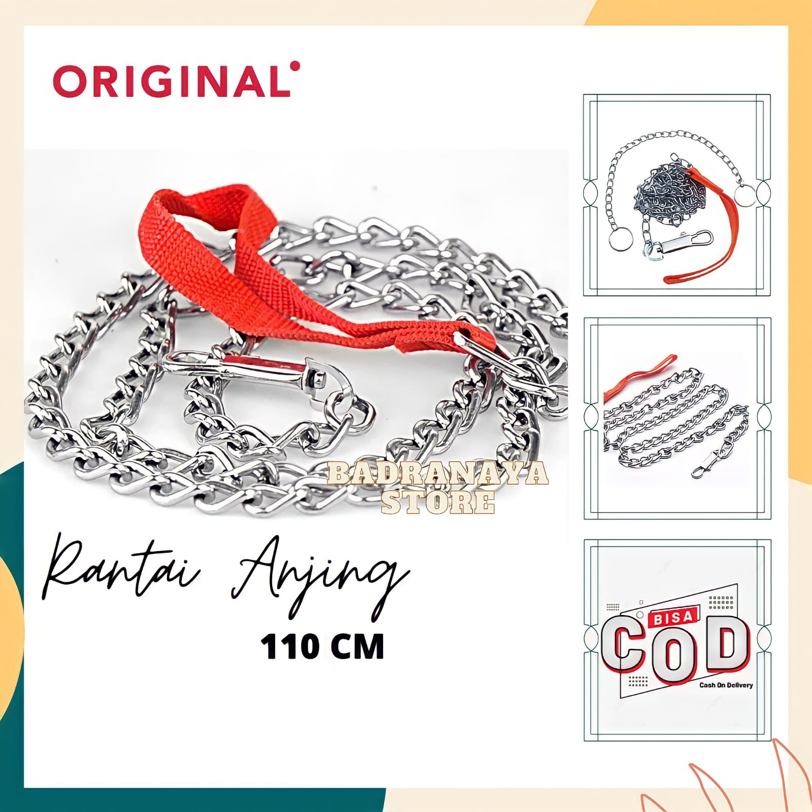 Rantai Anjing Dengan Tali 2,5 MM x 1.1 Meter Rantai Gogok Guguk Rantai ...