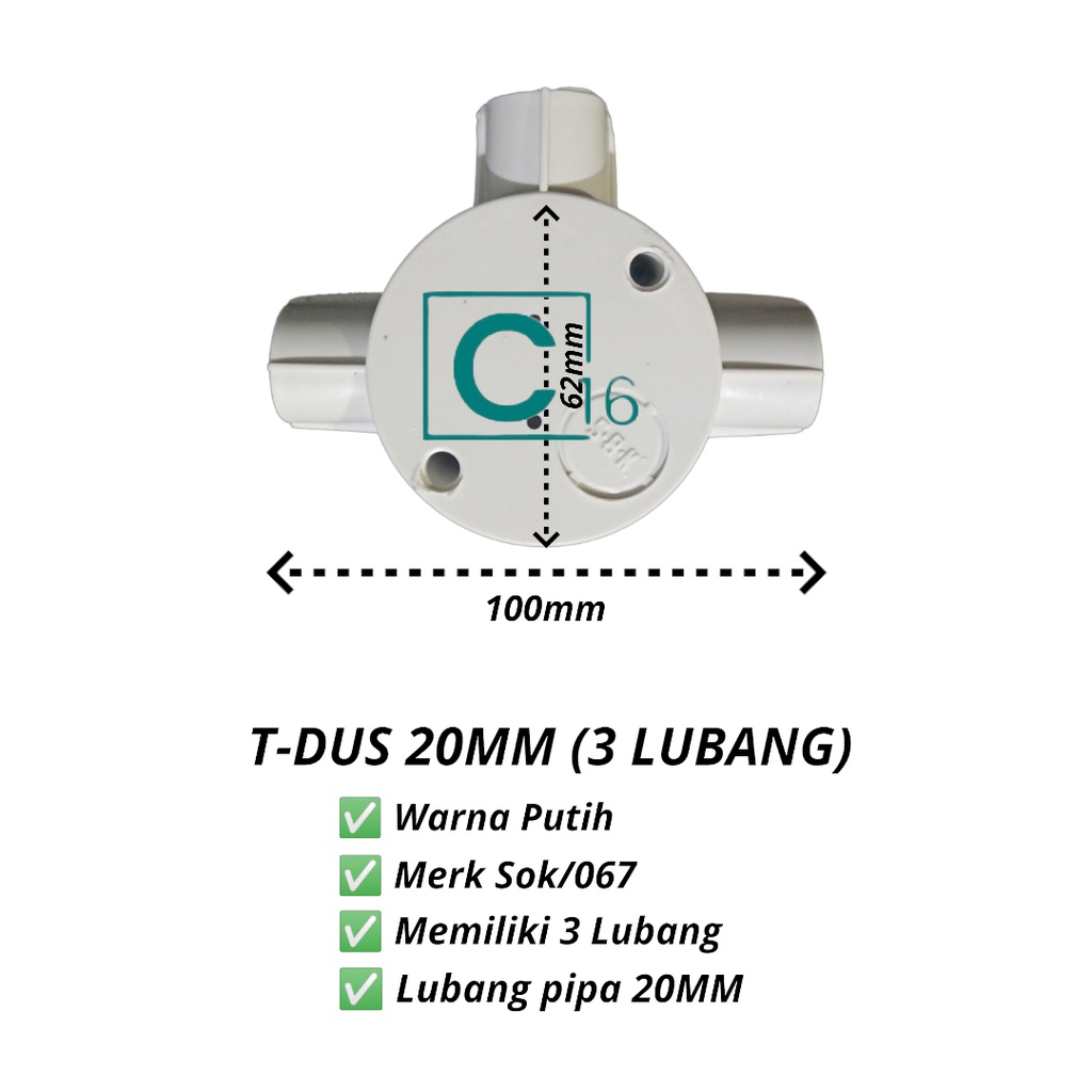 T-Dus T-dos T-doss Listrik Bulat 20 MM T-Dos Cabang 3 | Lazada Indonesia