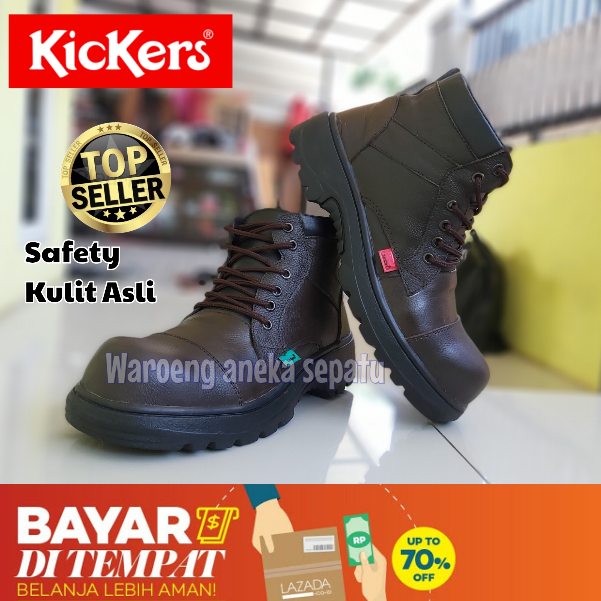 Sepatu Boots Safety Kulit Pria Pria kickers Comando Ujung Besi Sepatu ...
