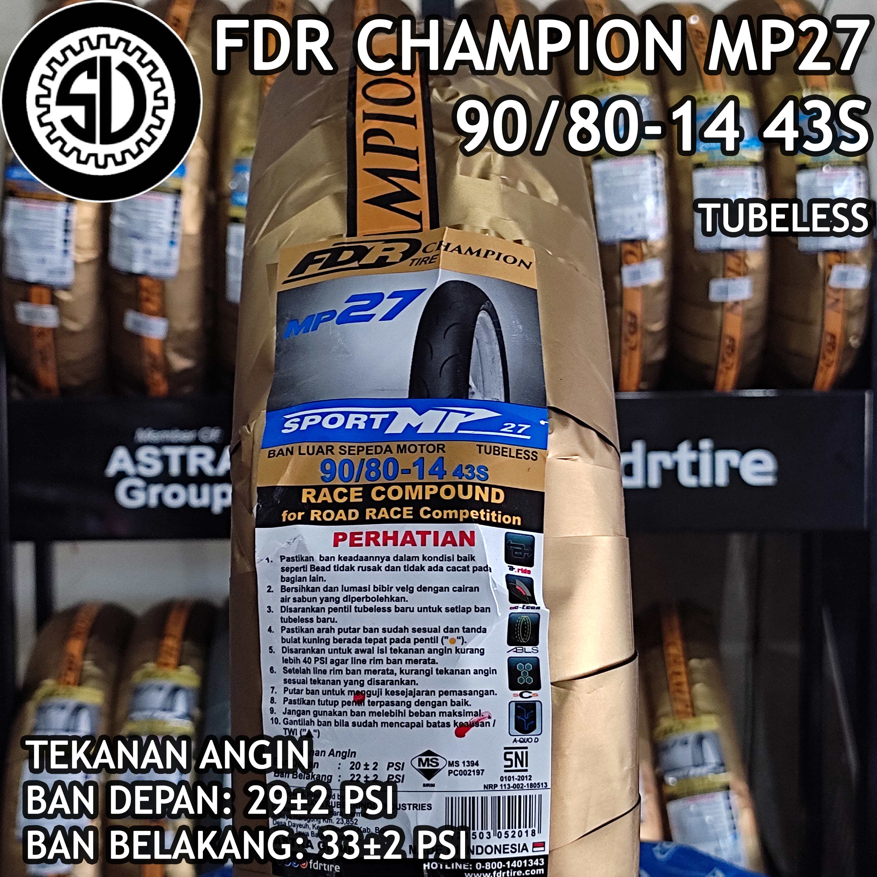 FDR CHAMPION MP27 90/80-14 TUBELESS | Lazada Indonesia