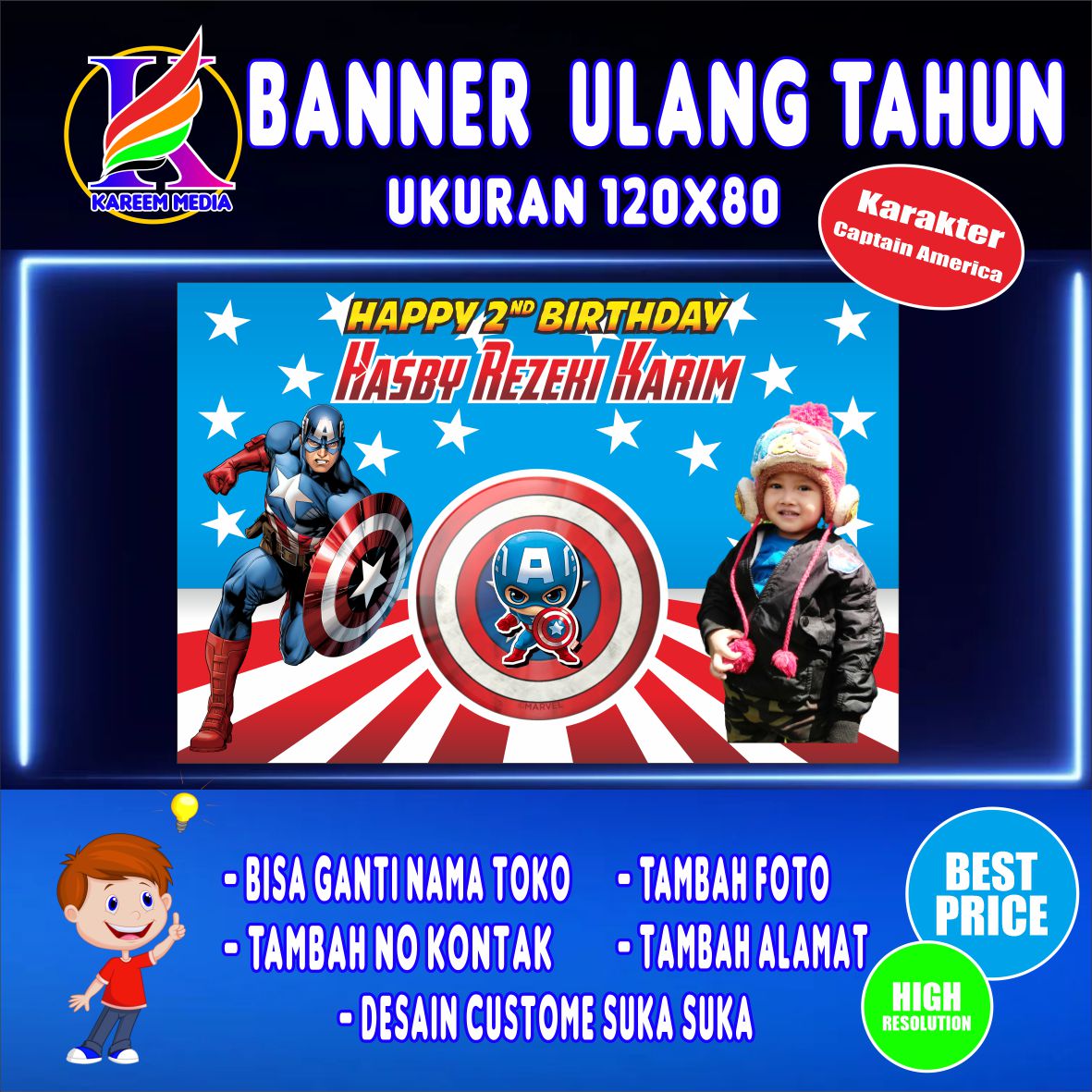 Cetak Spanduk Banner Backdrop Ulang Tahun Tema Captain America Custome ...