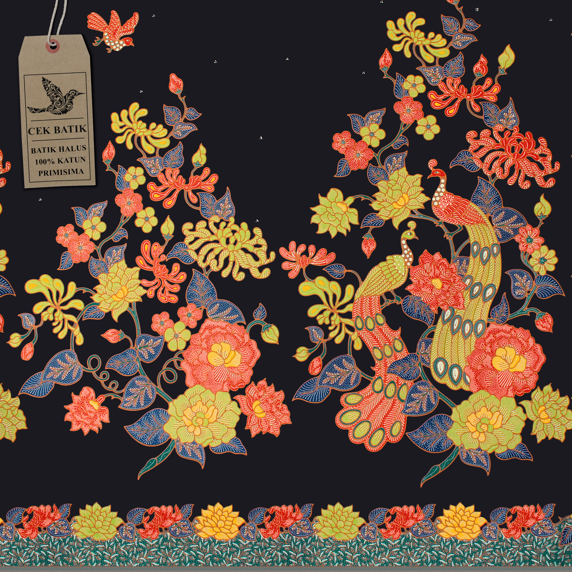 kain batik - Motif Batik Burung Merak & Bunga Warna Kombinasi (Ukuran 2 ...