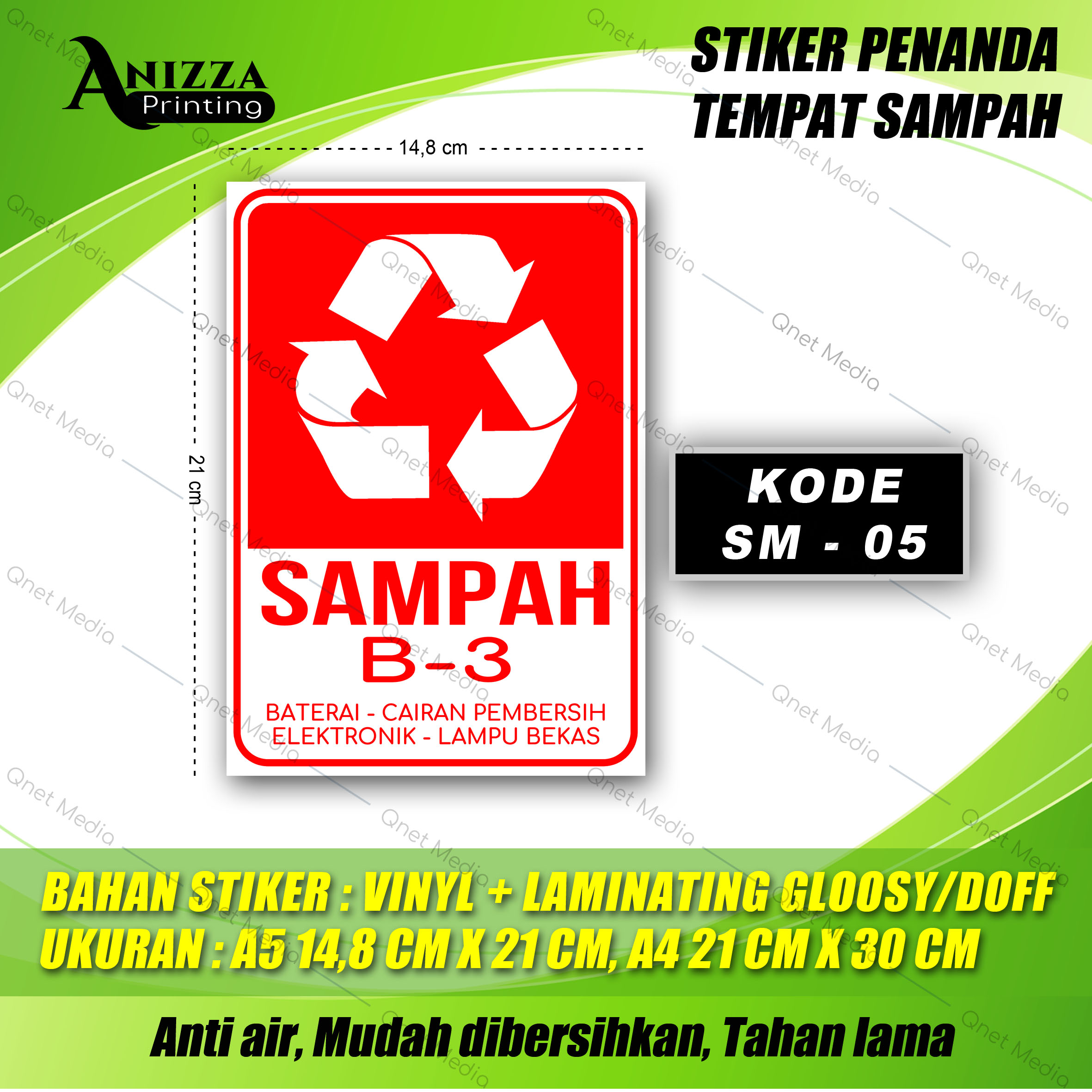 STIKER PENANDA TEMPAT JENIS SAMPAH | BAHAN VINYL + LAMINASI GLOSSY ...
