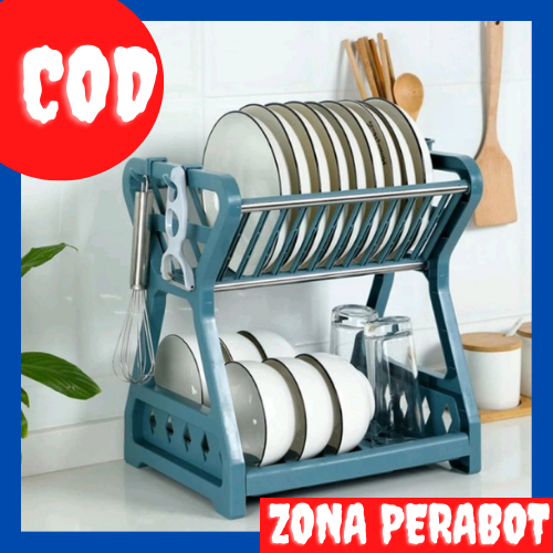 Rak Piring 2 Susun Fullset Rak Piring Plastik Dapur Rak Pengering ...