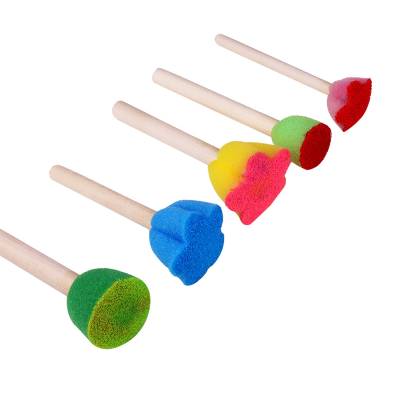 5Pcs/Set Sponge Paint Brushes Toys Wooden Handle Seal Sponge Brushes Kids Children Drawing ...