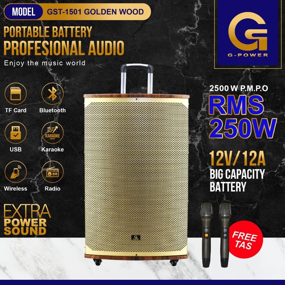 GPower Speaker Portable BatteryPROFESIONAL AUDIO GST 1501 GOLDEN WOOD ...