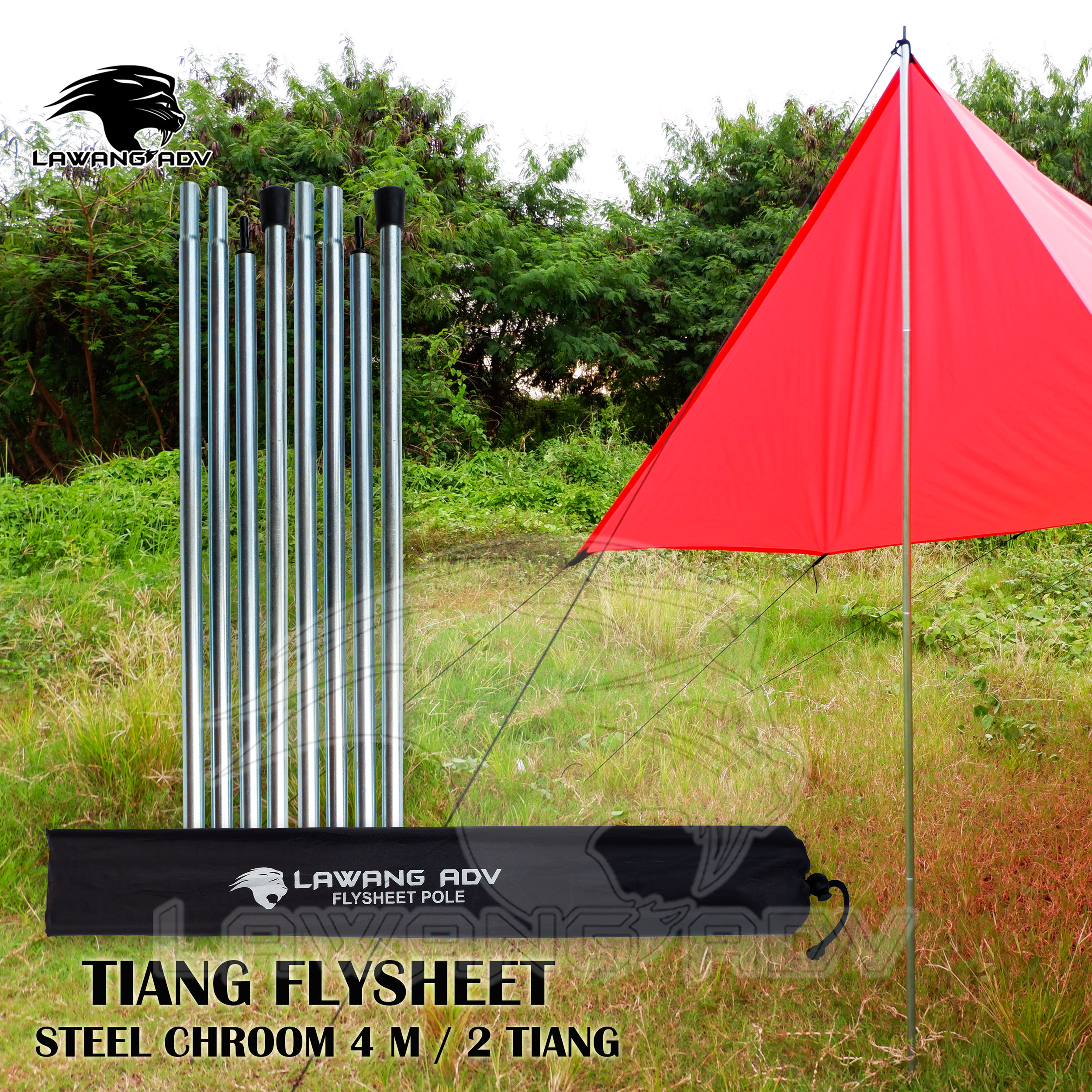 Tiang flysheet steel chroom lawang adv awning pole steel 4 meter 2 pcs ...