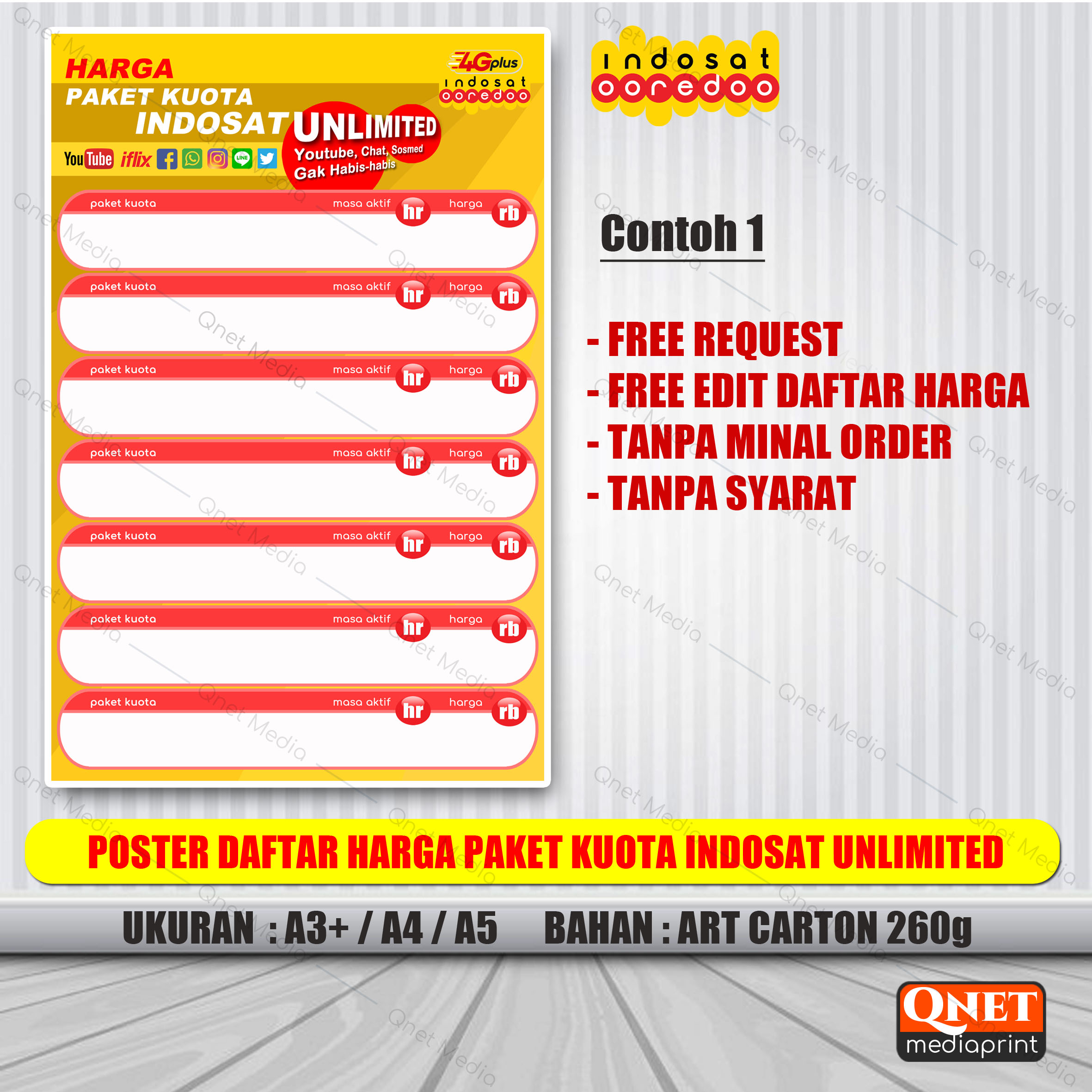 POSTER KONTER DAFTAR HARGA INDOSAT UNLIMITED (CUSTOM) | Lazada Indonesia
