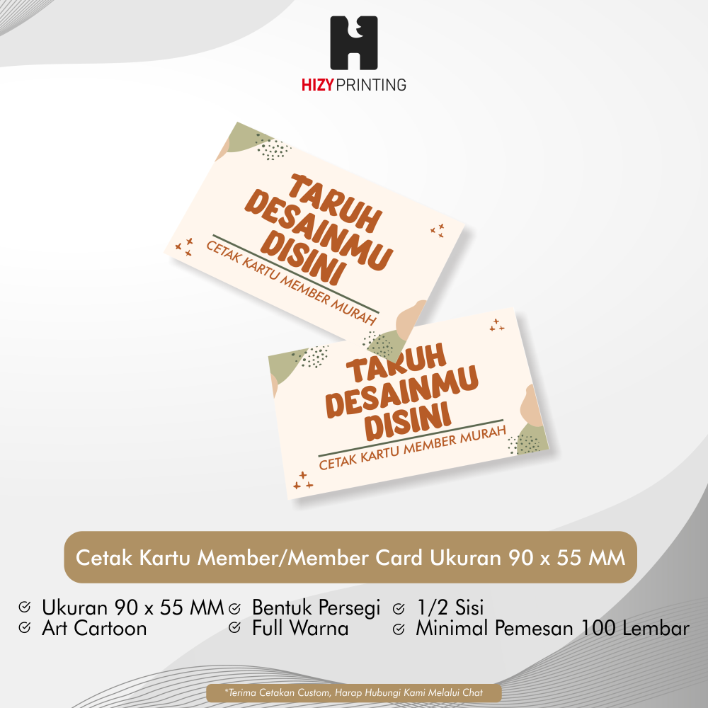 Cetak Kartu Member/Member Card Ukuran 90x55 MM - Persegi *Isi 100 Pcs ...