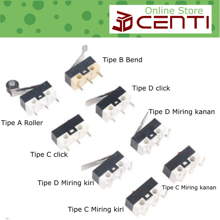 Mikro Limit Switch Saklar 3 Pin 1A 250v NO NC SPDT Roller Miring Bend ...
