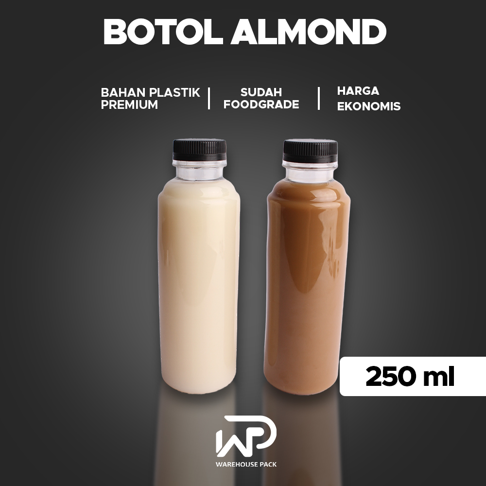 (10 Pcs ) Botol Almond Plastik Satuan 250 ml | Botol Minuman Kemasan ...