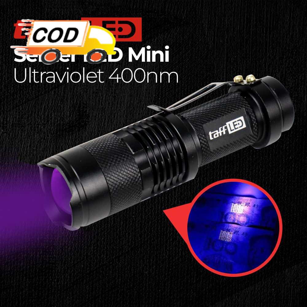 Senter LED Ultraviolet UV 395nm Mini + Baterai Cas + Charger + Box Bisa ...