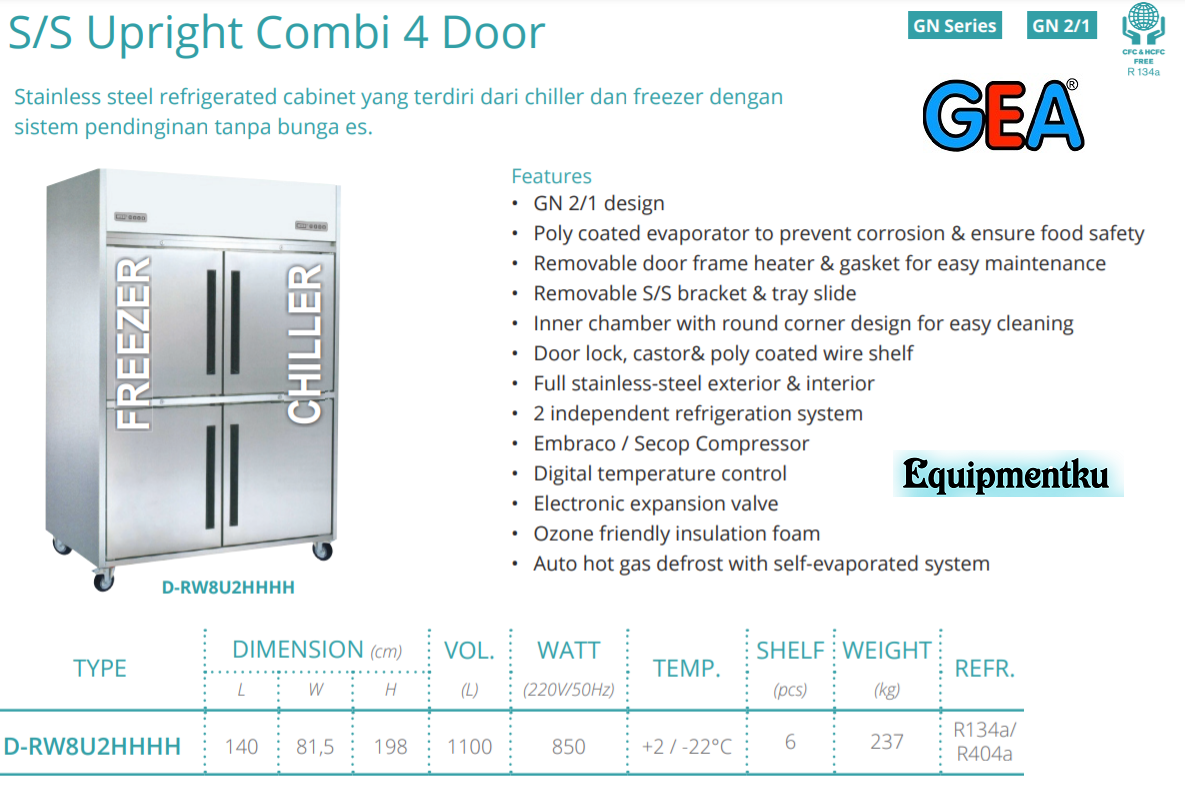 Upright combi freezer chiller 4 door GEA type D-RW8U2HHHH | Lazada ...