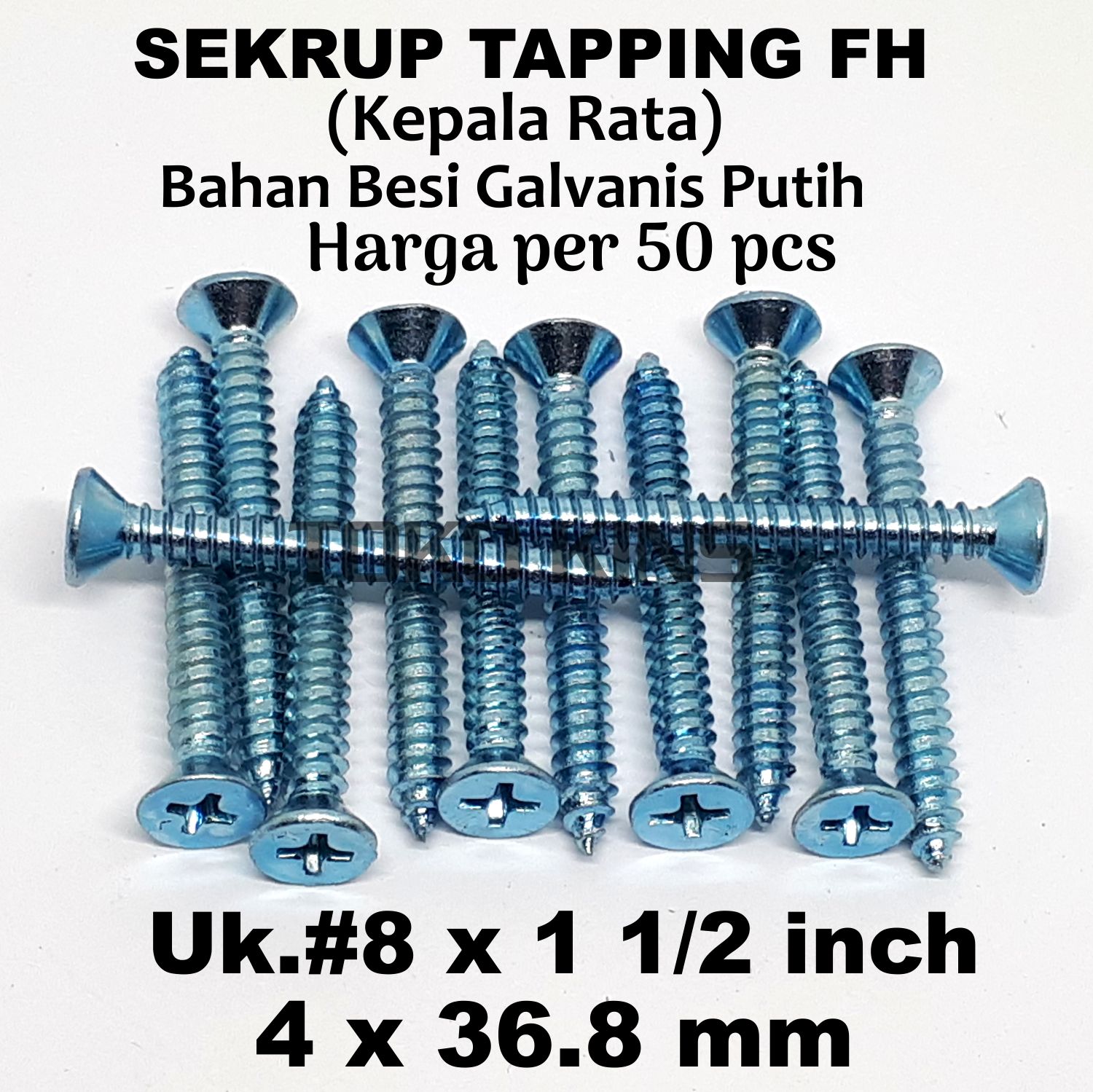 Sekrup FH 8 x 1 1/2 " per 50 pcs Tapping FAB Skrup 4 x 37 mm obeng plus kepala rata | Lazada ...