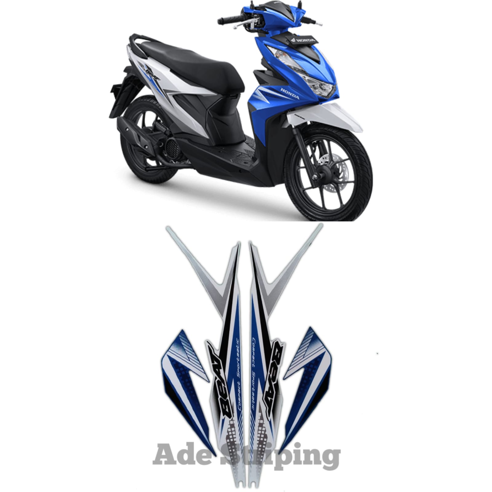 STIKER STRIPING LIS BODY MOTOR HONDA BEAT FI 2020 CBS PUTIH-BIRU ...