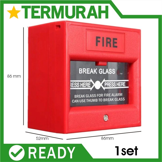 RED break glass fire access control door tombol darurat siren sensor ...