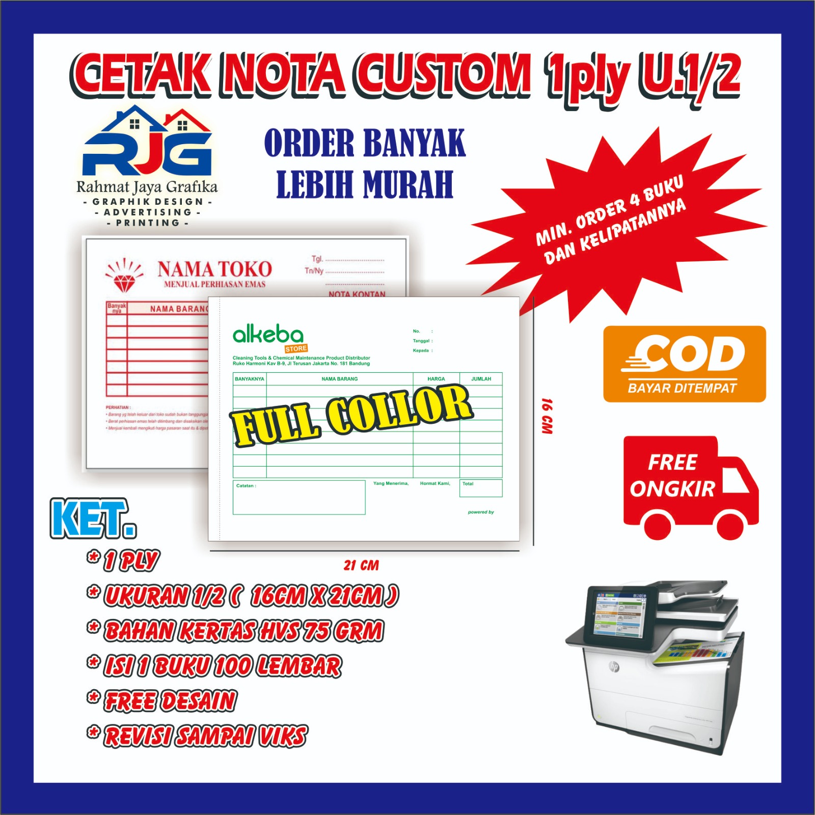 Cetak Nota, Ukuran 1/2 Folio 1Ply Isi 100 Lembar, Cetak Nota Custom ...